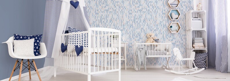 Blue Wallpaper With Small Symmetrical Leaf Pattern for - Etsy