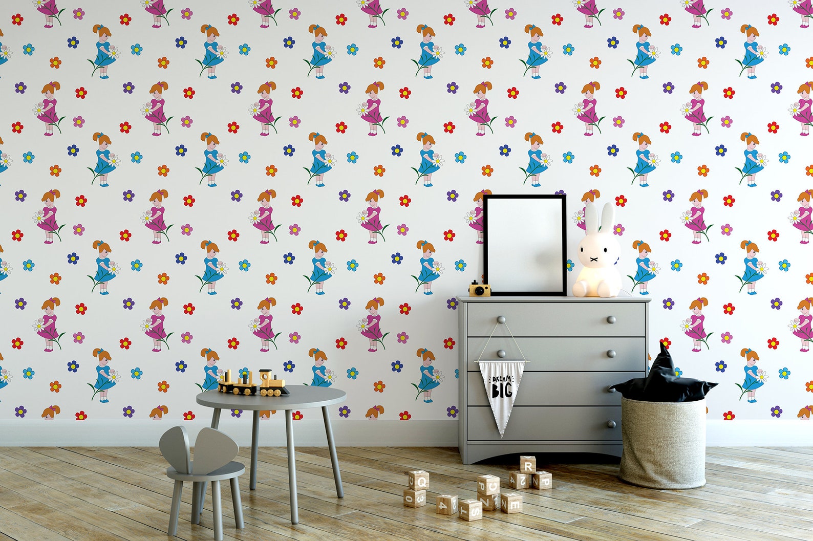 Colorful Wallpaper With Little Girl and Flowers || for Kids, Self ...