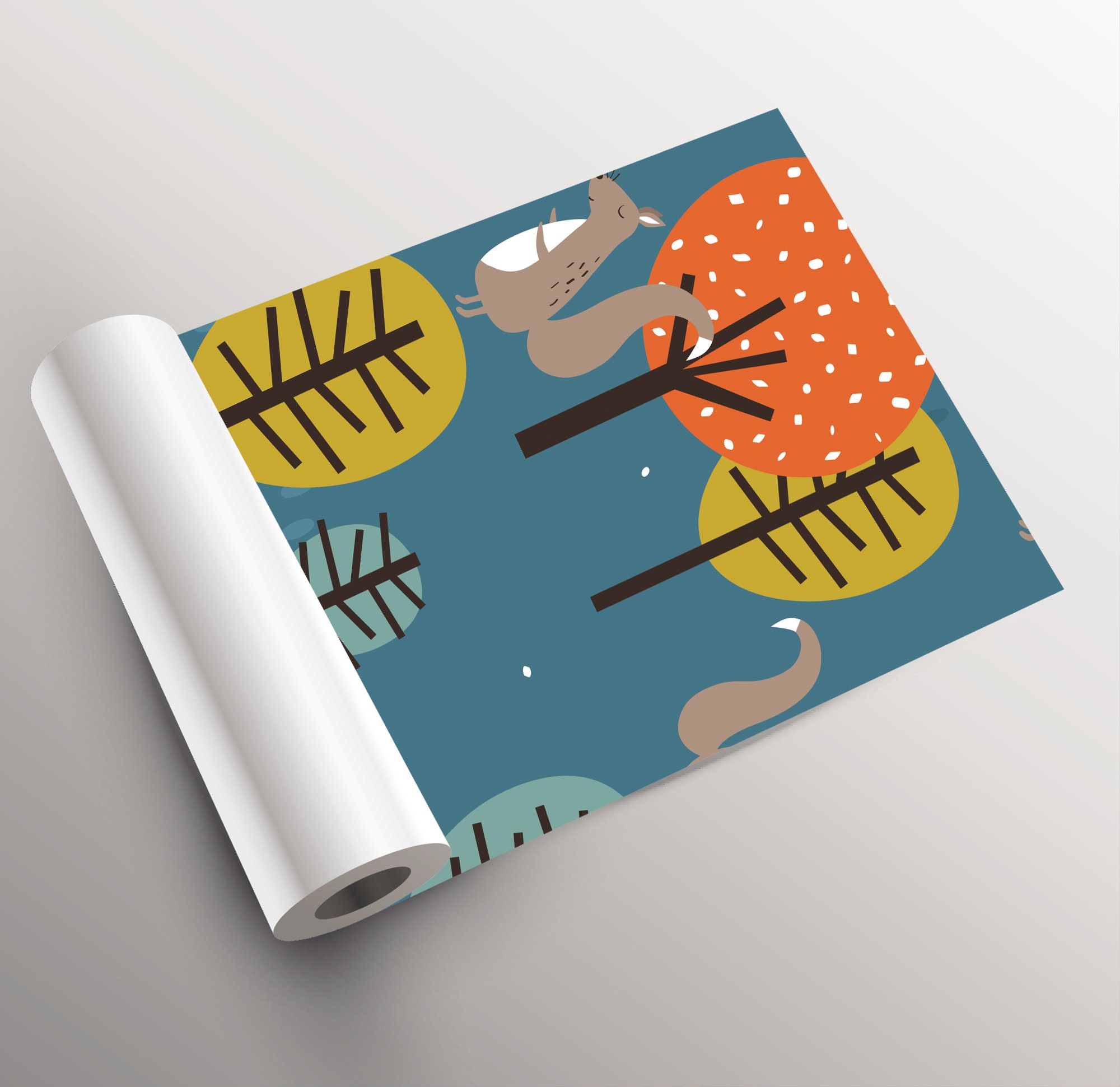 Squirrels and autumn trees wallpaper For Kids self | Etsy