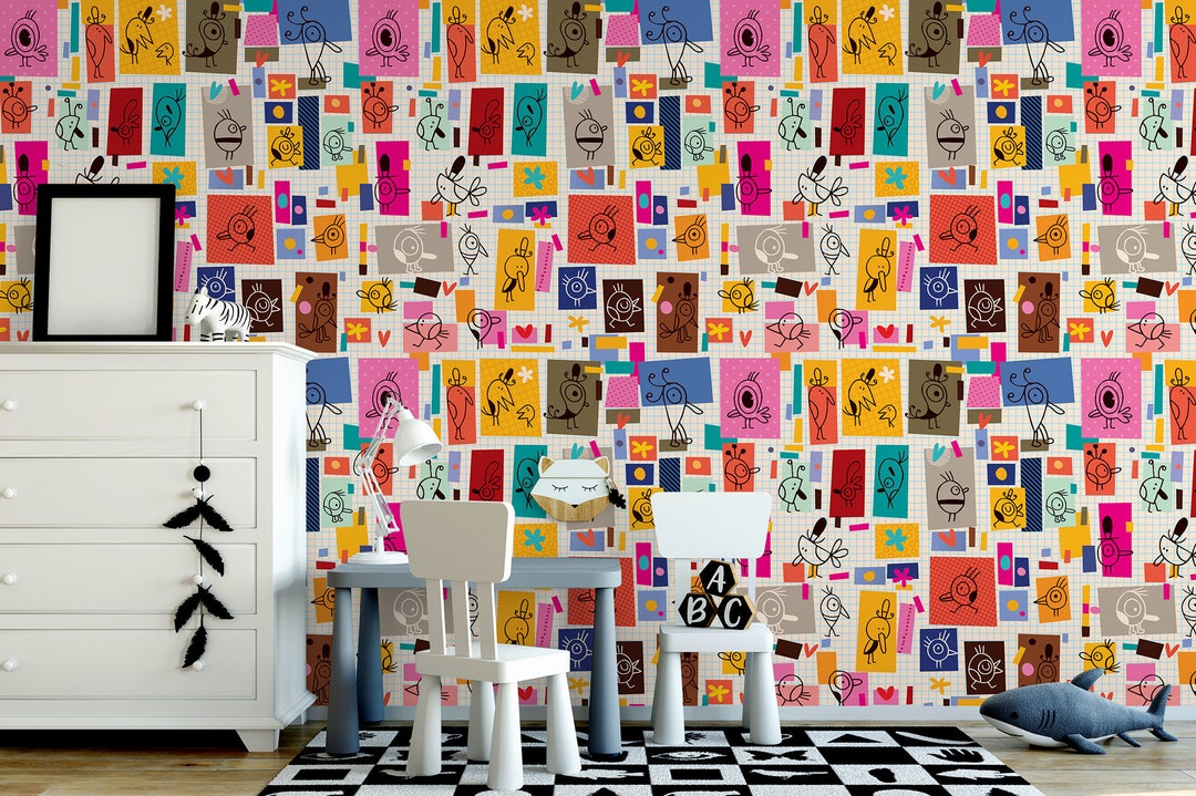 Colorful Cartoon Bird Pattern Wallpaper || for Kids, Self Adhesive ...