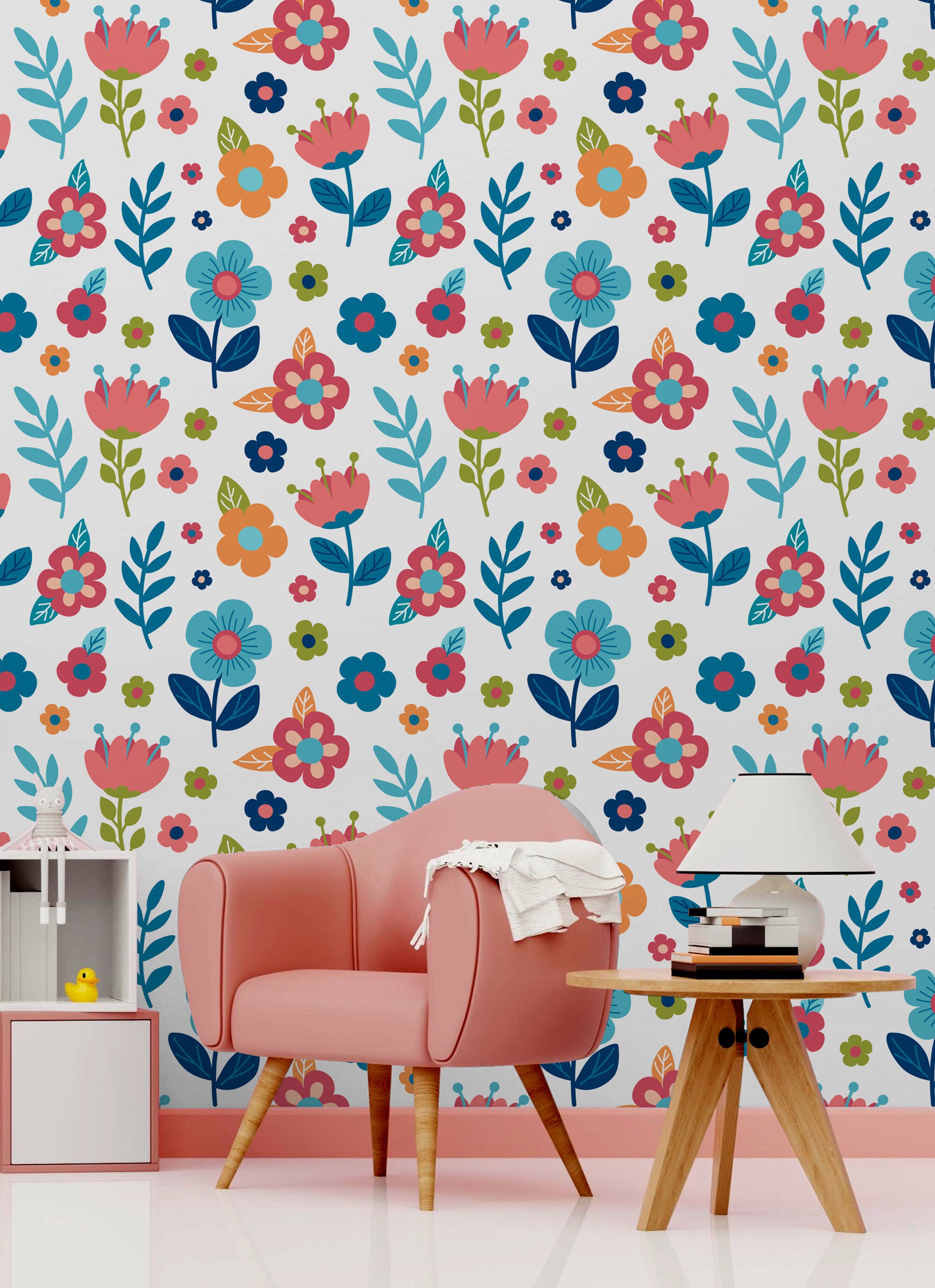 Colorful Wallpaper With Vector Flower Pattern, Wallpaper for Kids, Self ...