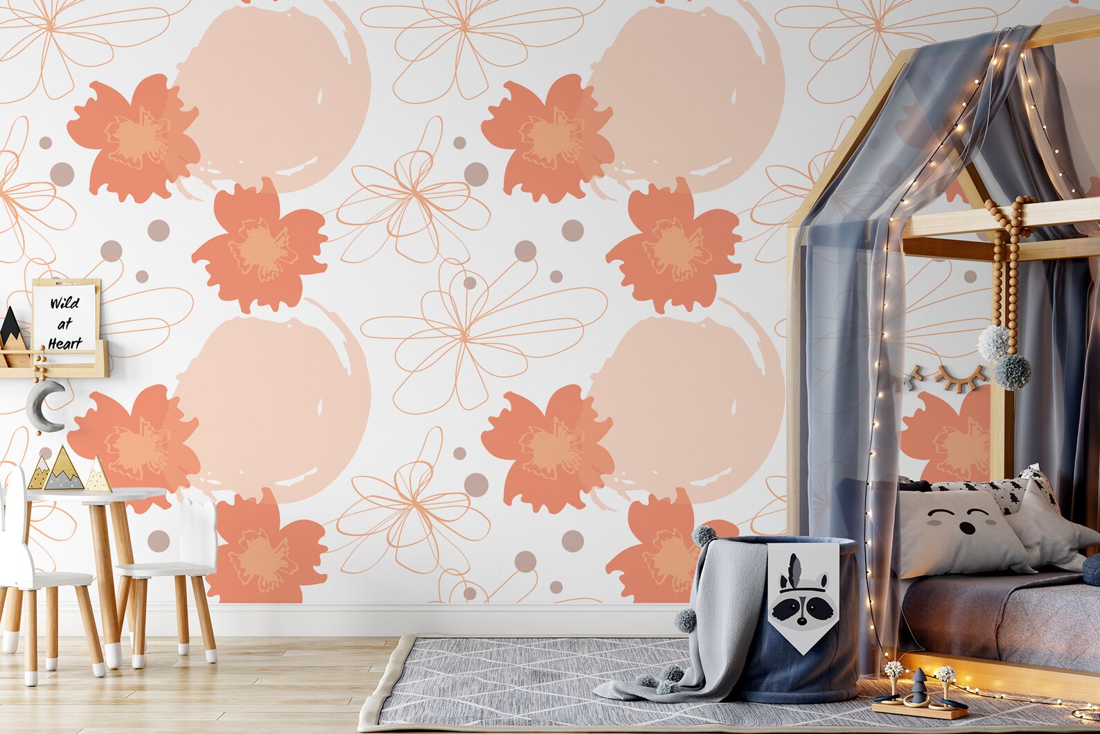 Abstract Orange Cartoon Floral Pattern Wallpaper for Kids | Etsy