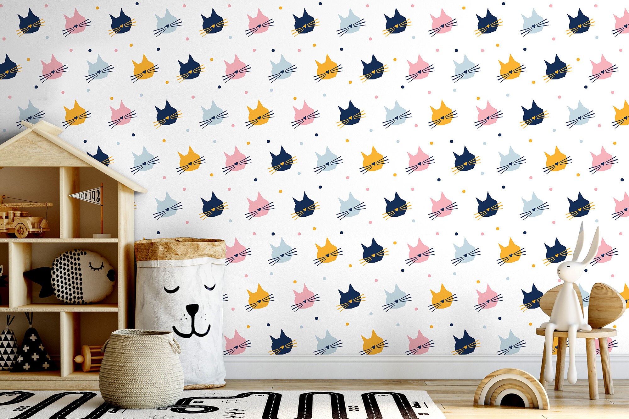 Vector Colorful Cat Pattern Wallpaper for Kids Self - Etsy