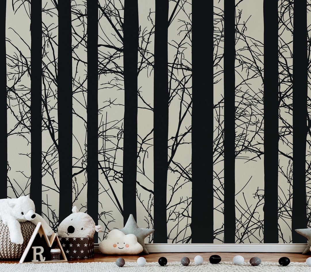 Black Vector Tree Forest Wallpaper || for Kids, Self Adhesive, Peel and ...