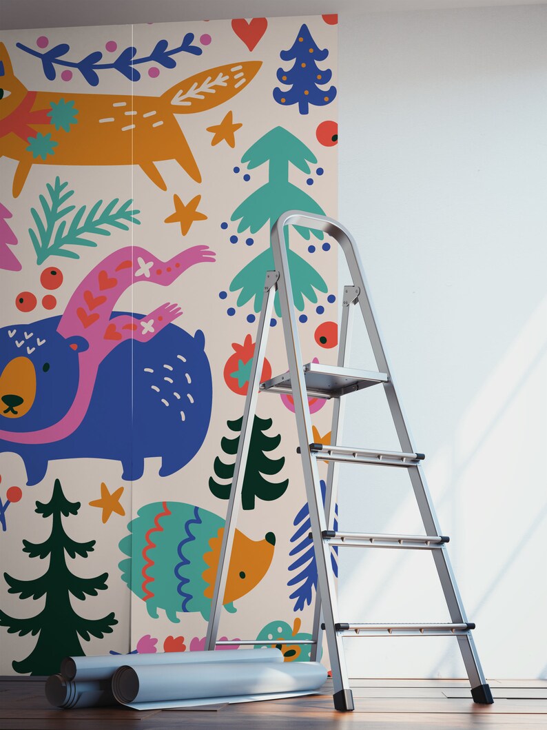 Colorful Woodland Wallpaper With Animals || for Kids, Self Adhesive ...