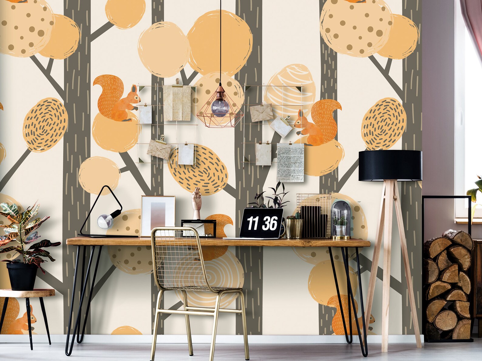 Autumn Wallpaper With Squirrels and Trees for Kids Self | Etsy