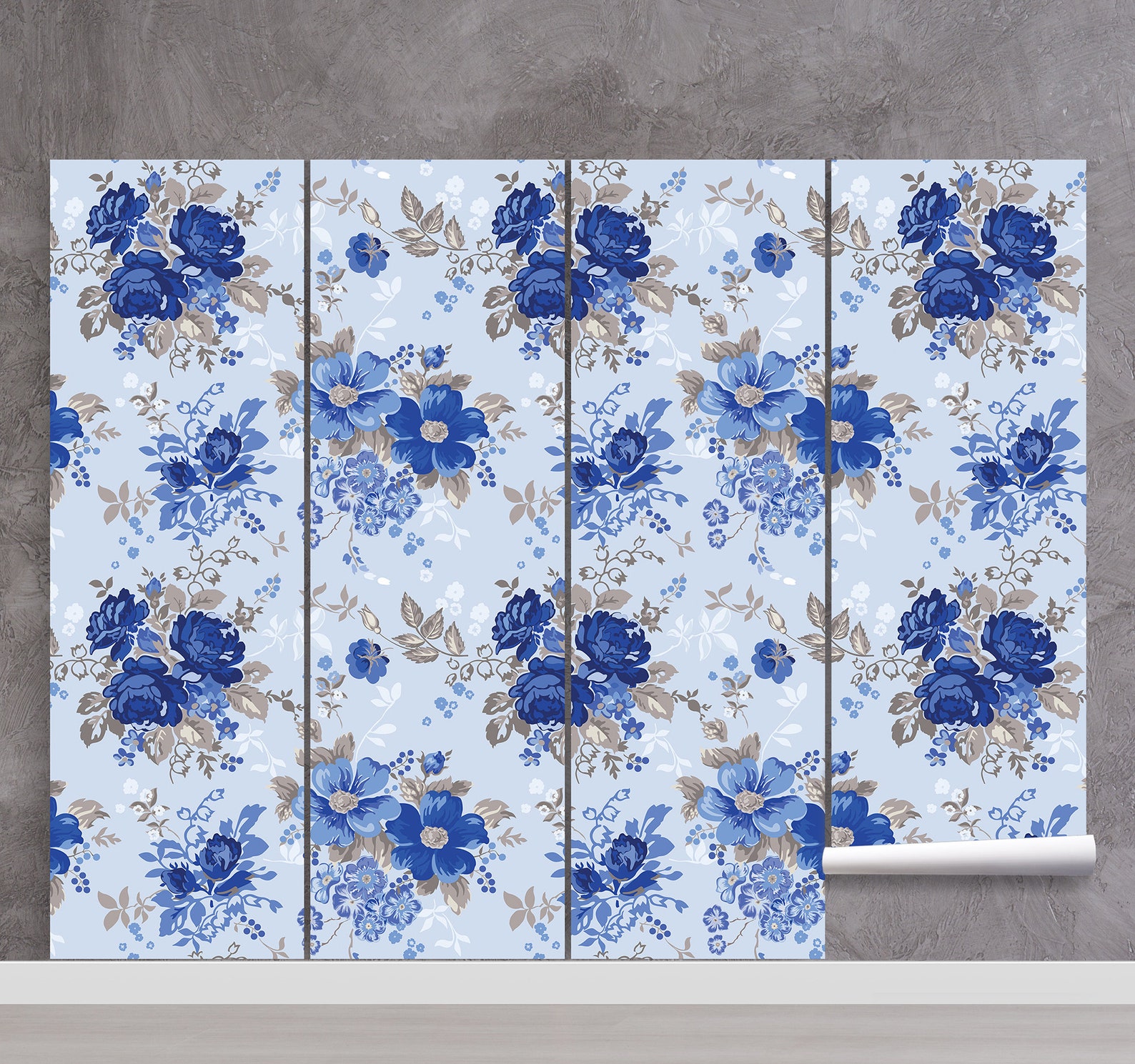 Blue Vintage Floral Wallpaper Botanical Wallpaper Self - Etsy