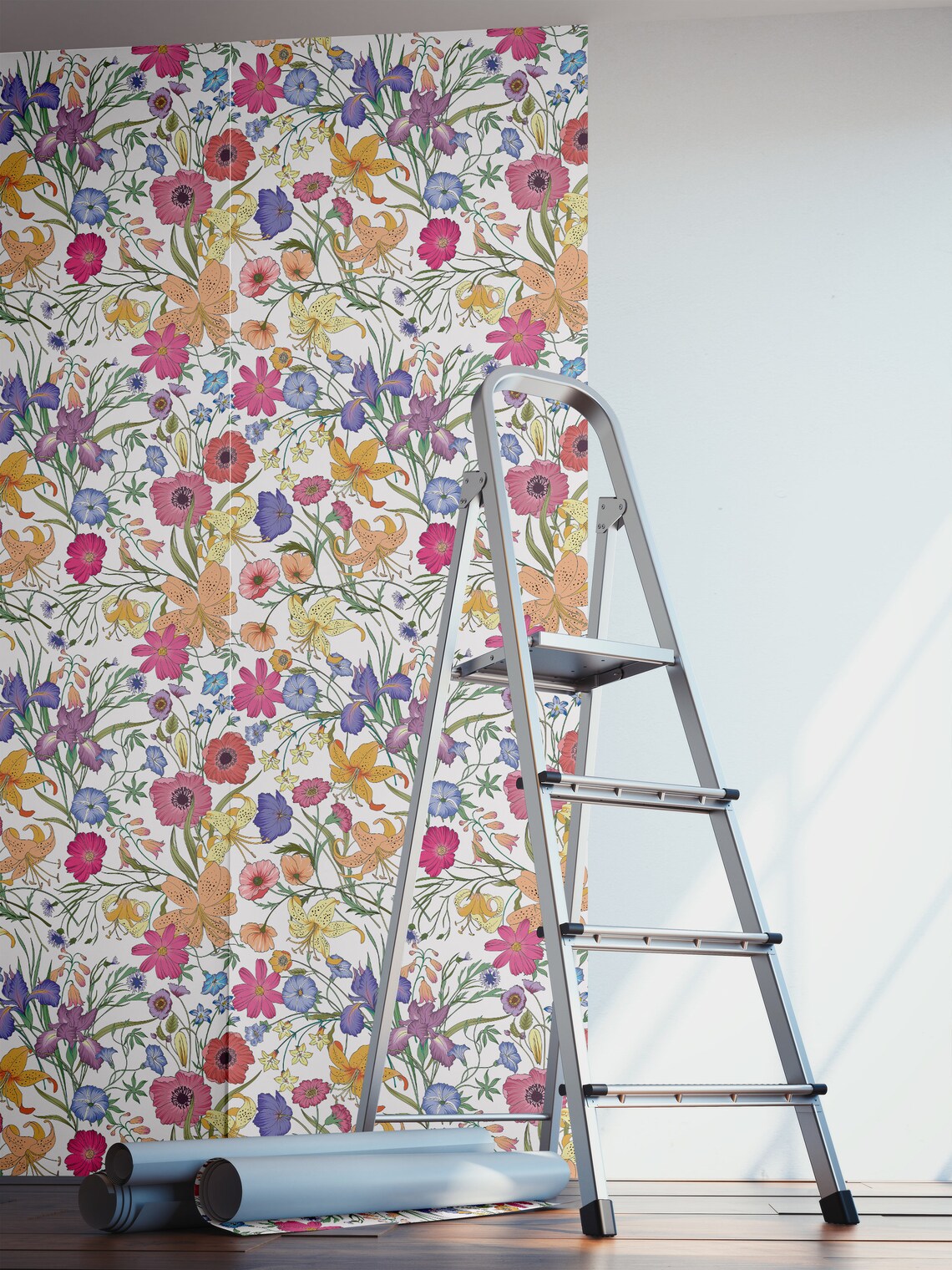 Colorful Spring Flowers Wallpaper Self Adhesive Peel and - Etsy