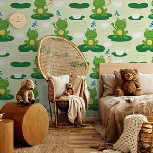 Green Wallpaper With Cartoon Frog Pattern || for Kids, Self Adhesive ...