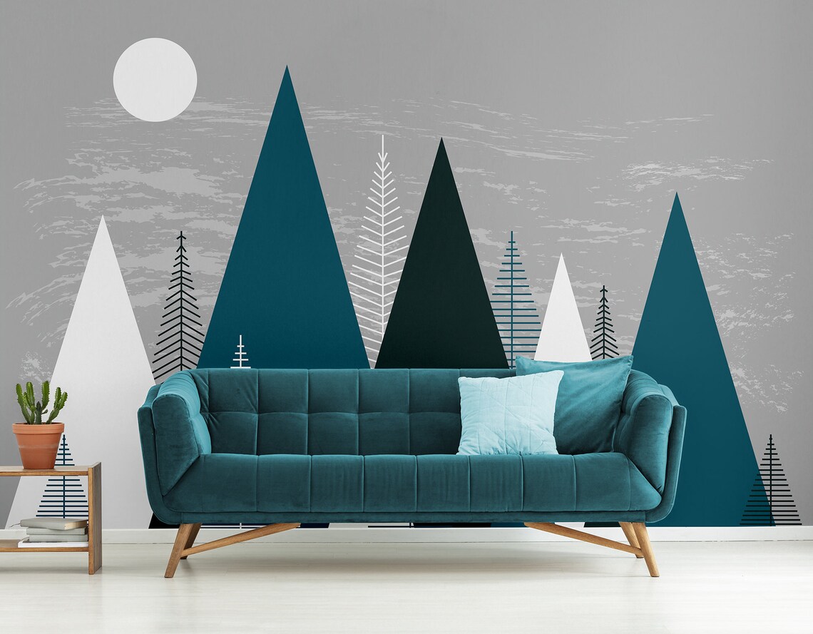 Vector Abstract Wallpaper With Triangles and Trees, Self Adhesive, Peel ...