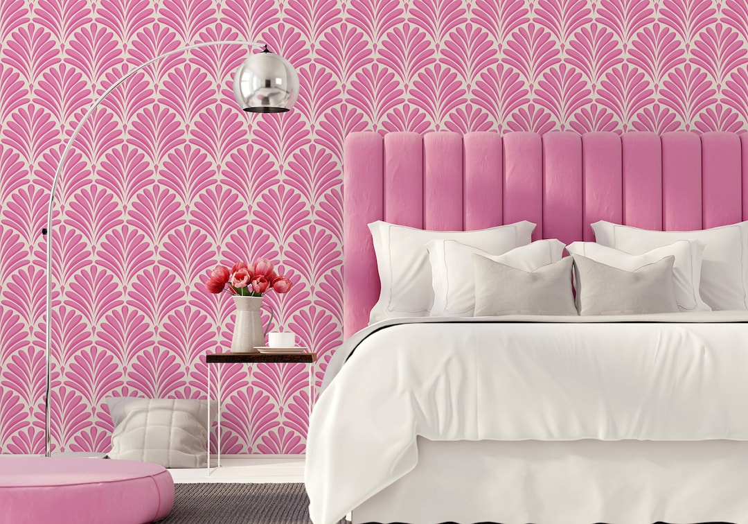 Beautiful Pink Art Deco Damask Wallpaper, Geometric Wall Mural • Peel ...