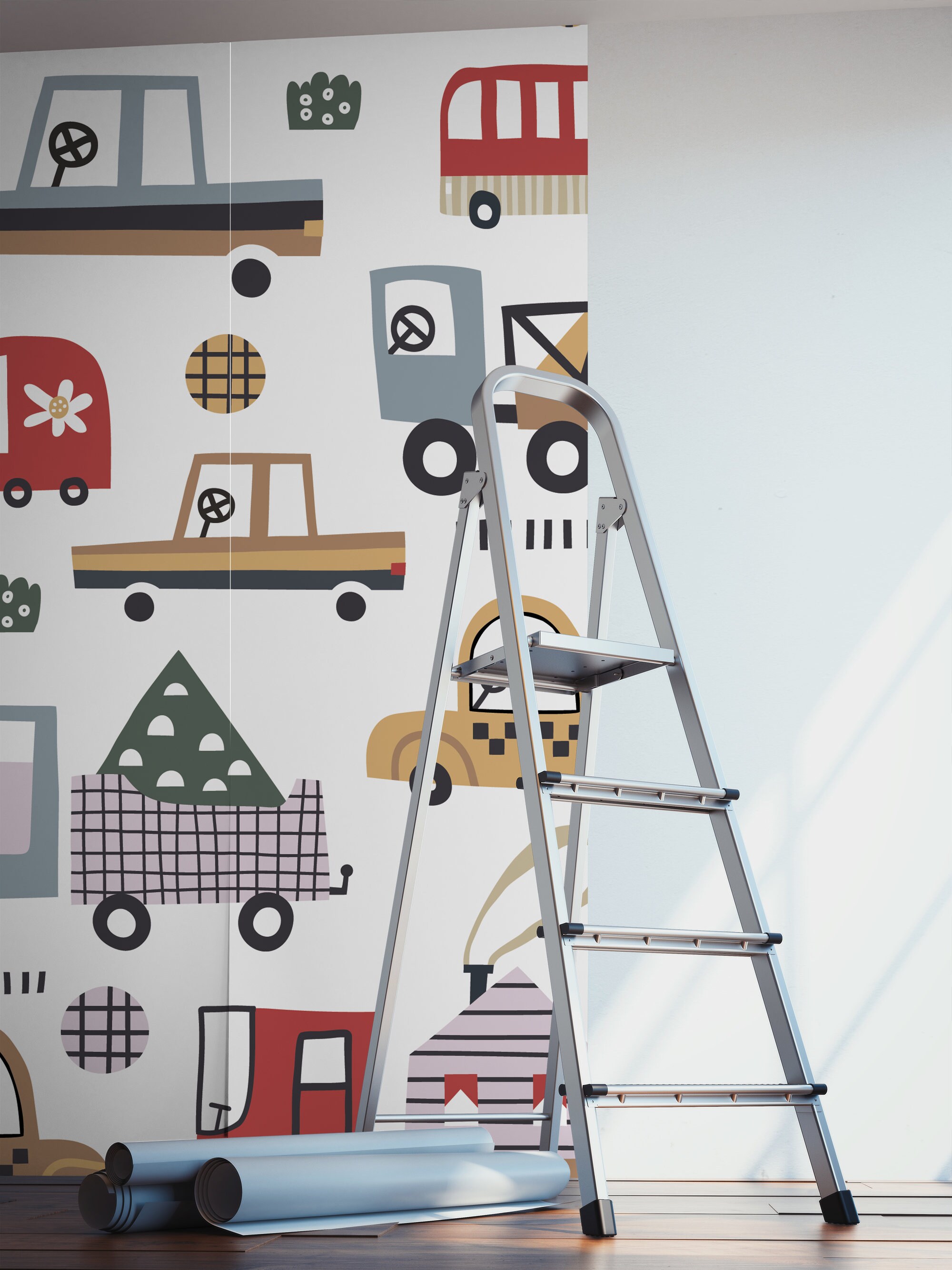 Wallpaper With Colorful Car Pattern for Kids Self - Etsy