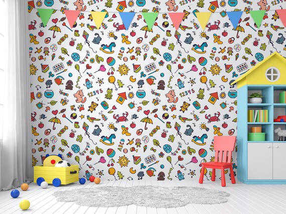 Colorful Wallpaper With Animals and Things for Kids Self | Etsy