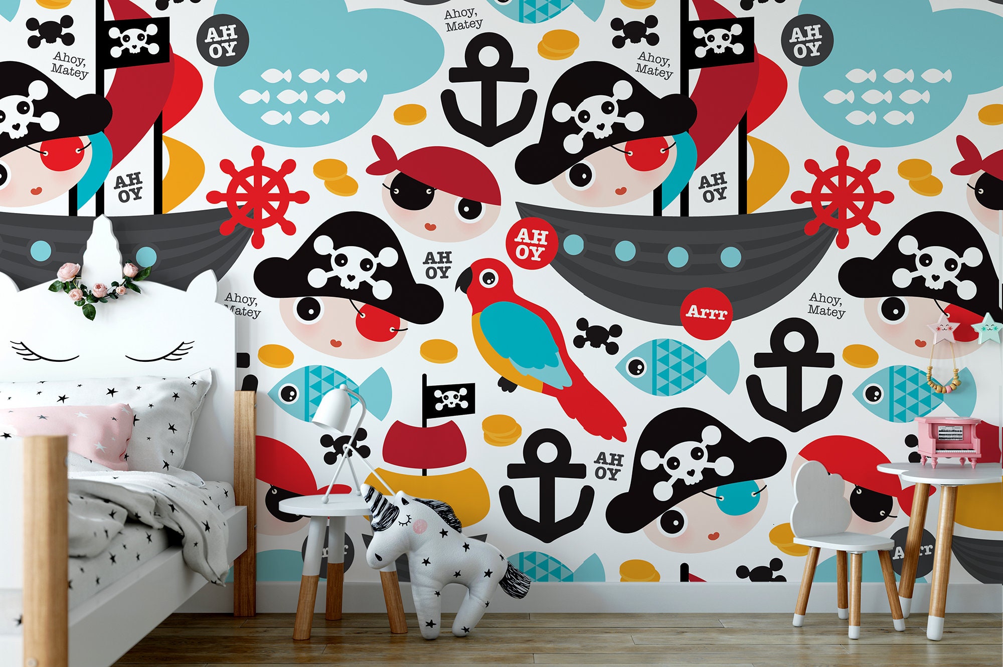 Little Pirate Wallpaper, for Kids, Self Adhesive, Peel and Stick Wall ...