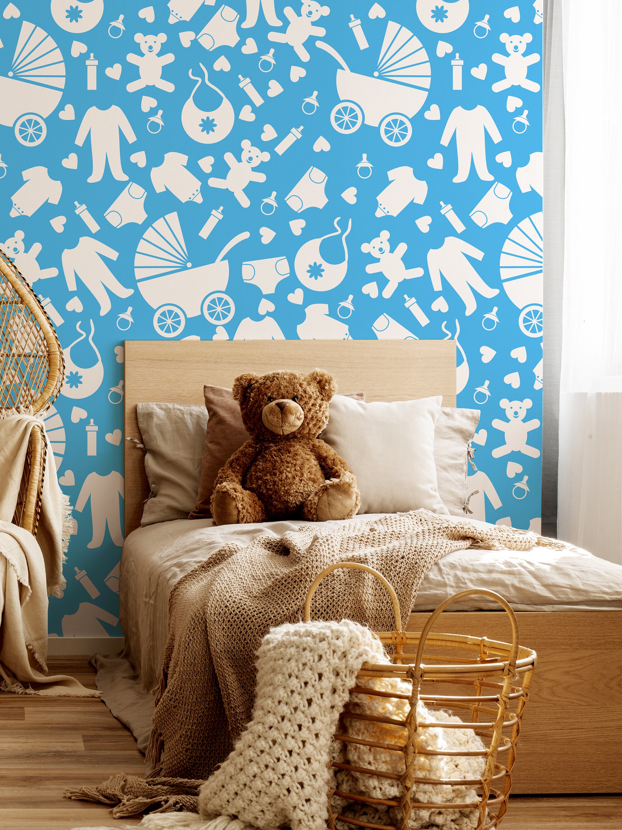 Blue Wallpaper With Baby Pattern Self Adhesive Peel and | Etsy