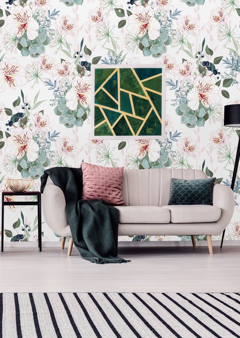 Botanical Wallpaper Flowers & Leaves Self Adhesive - Etsy