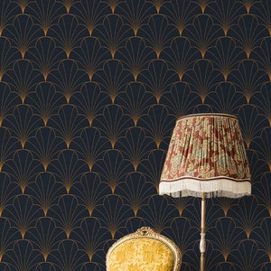 Navy and Yellow Art Deco Geometric Pattern Wallpaper, Self Adhesive ...