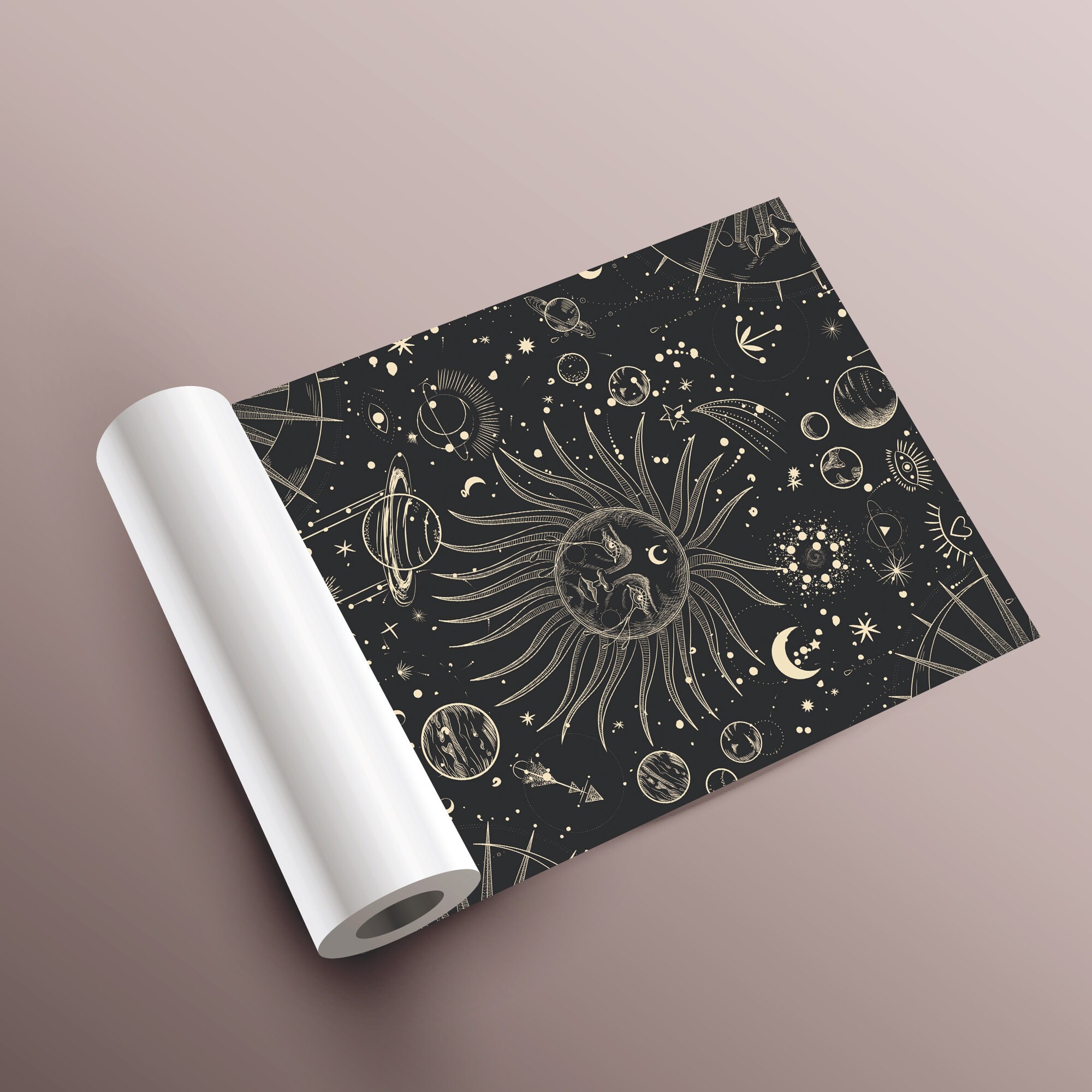 Dark Cosmic Pattern Wallpaper Peel and Stick Floral Wall - Etsy