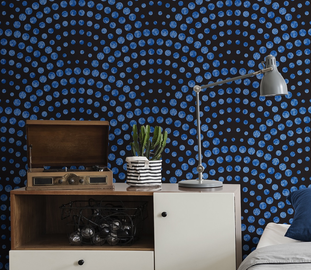 Retro Dotted Arches Blue & Black Wallpaper, Arch 80's Style Pattern ...