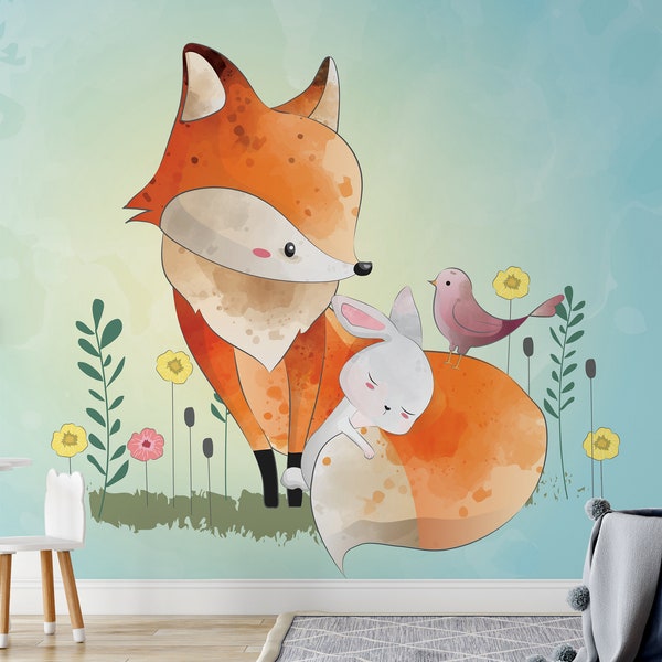 Bird and Bunny Wallpaper - Etsy