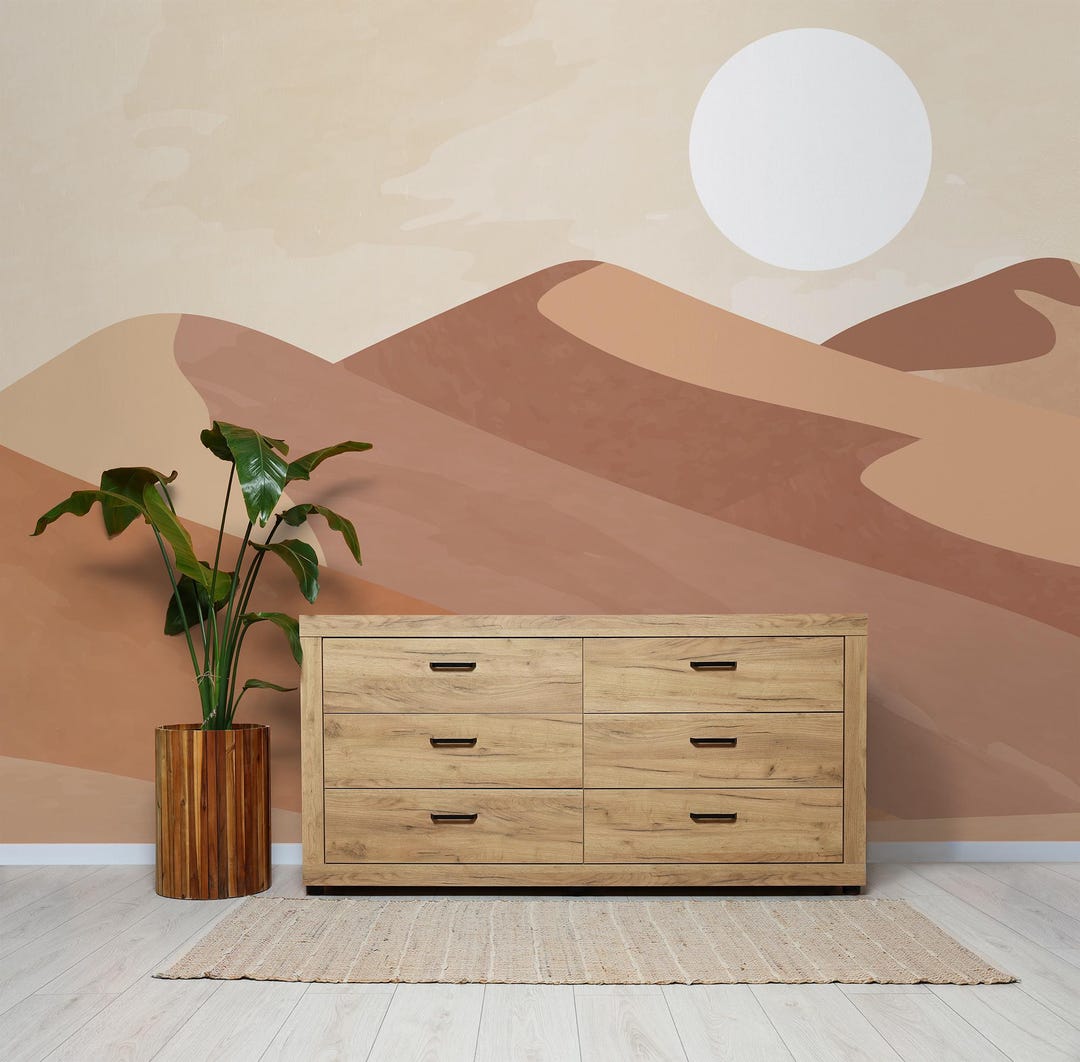 Abstract Sunny Desert Wallpaper, Tropical Landscape Wall Mural • Peel ...