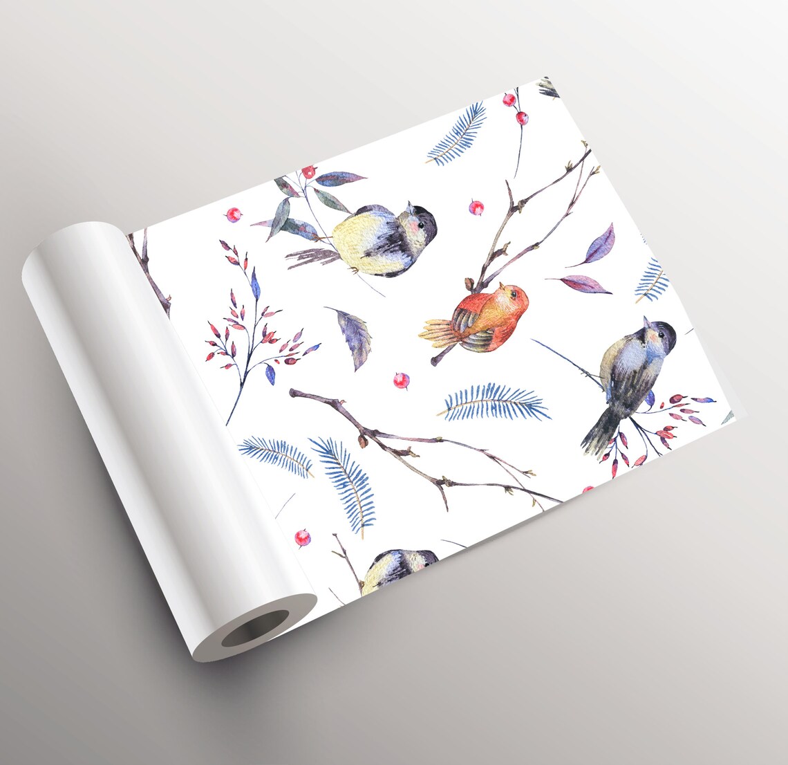 Watercolor Wallpaper With Blue and Red Bird Pattern for - Etsy