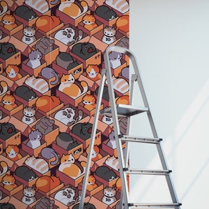 Cartoon Wallpaper With Cute Cats in Boxes, Wallpaper for Kids, Self ...