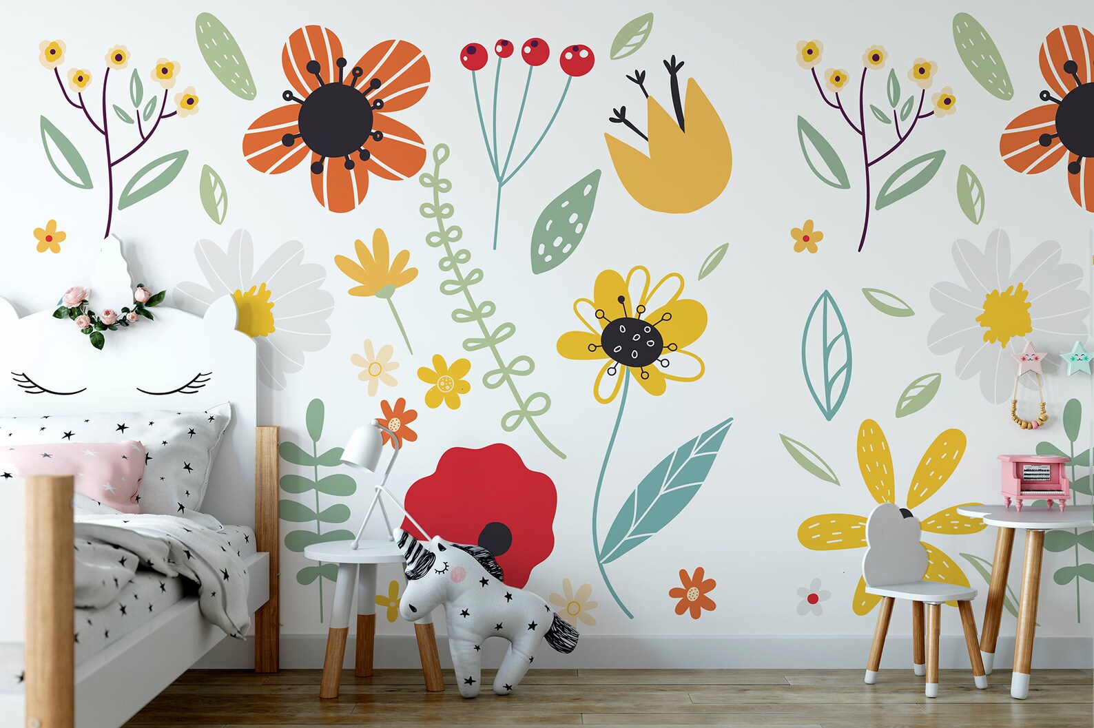 Big floral pattern wallpaper For Kids self adhesive peel | Etsy