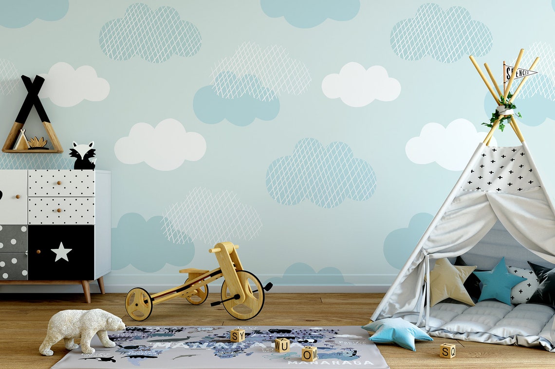 Blue Sky Wallpaper With Clouds for Kids Self Adhesive - Etsy UK
