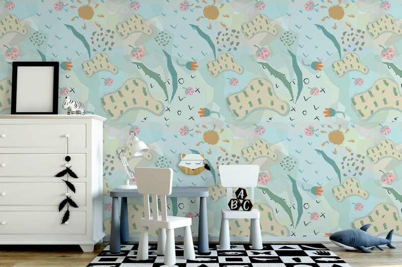 Abstract Blue Wallpaper With Colorful Patterns for Kids | Etsy