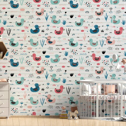 Wallpaper With Pink and Blue Ducks for Kids Self Adhesive - Etsy