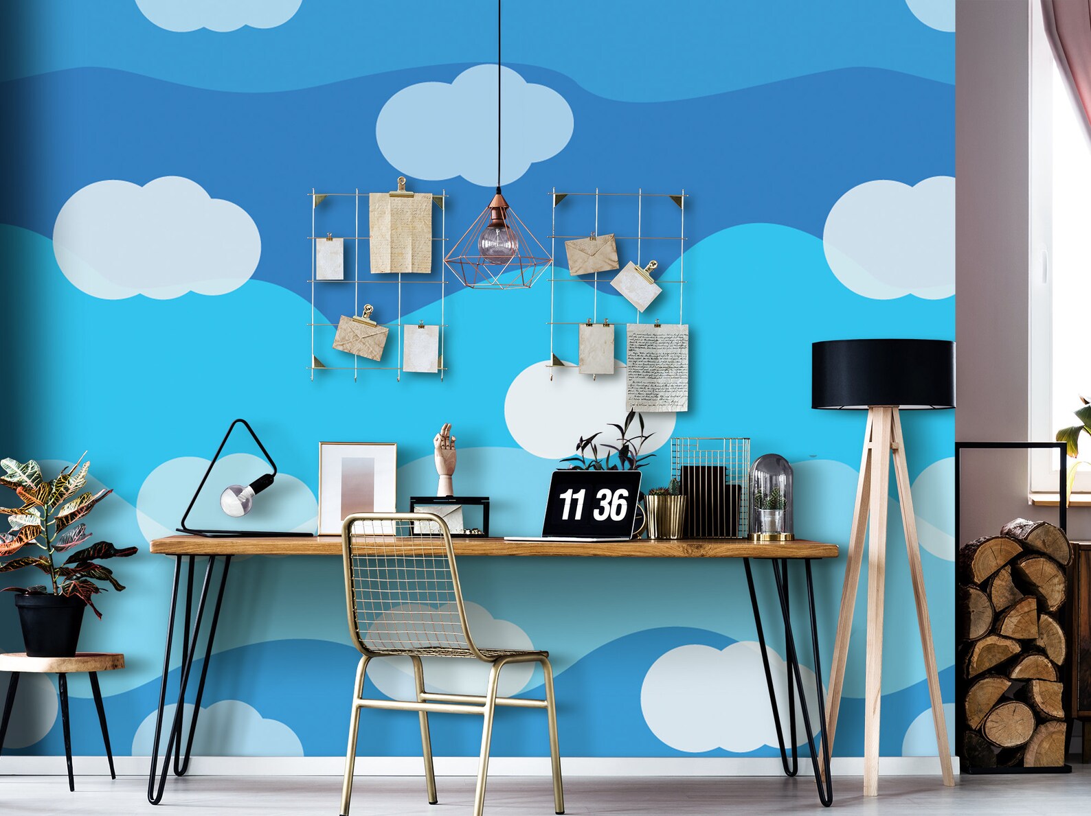 Vector Wallpaper With Blue Sky and Clouds for Kids Self - Etsy