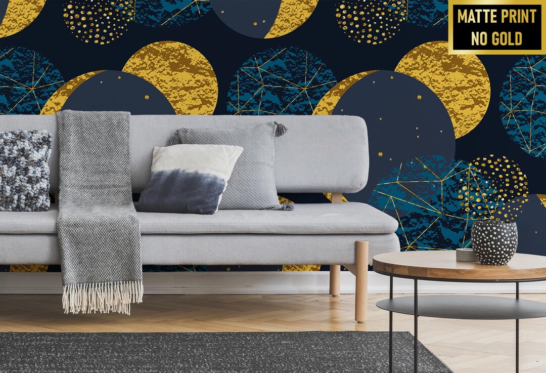 Navy Wallpaper With Moon Pattern, Self Adhesive, Peel and Stick Wall ...