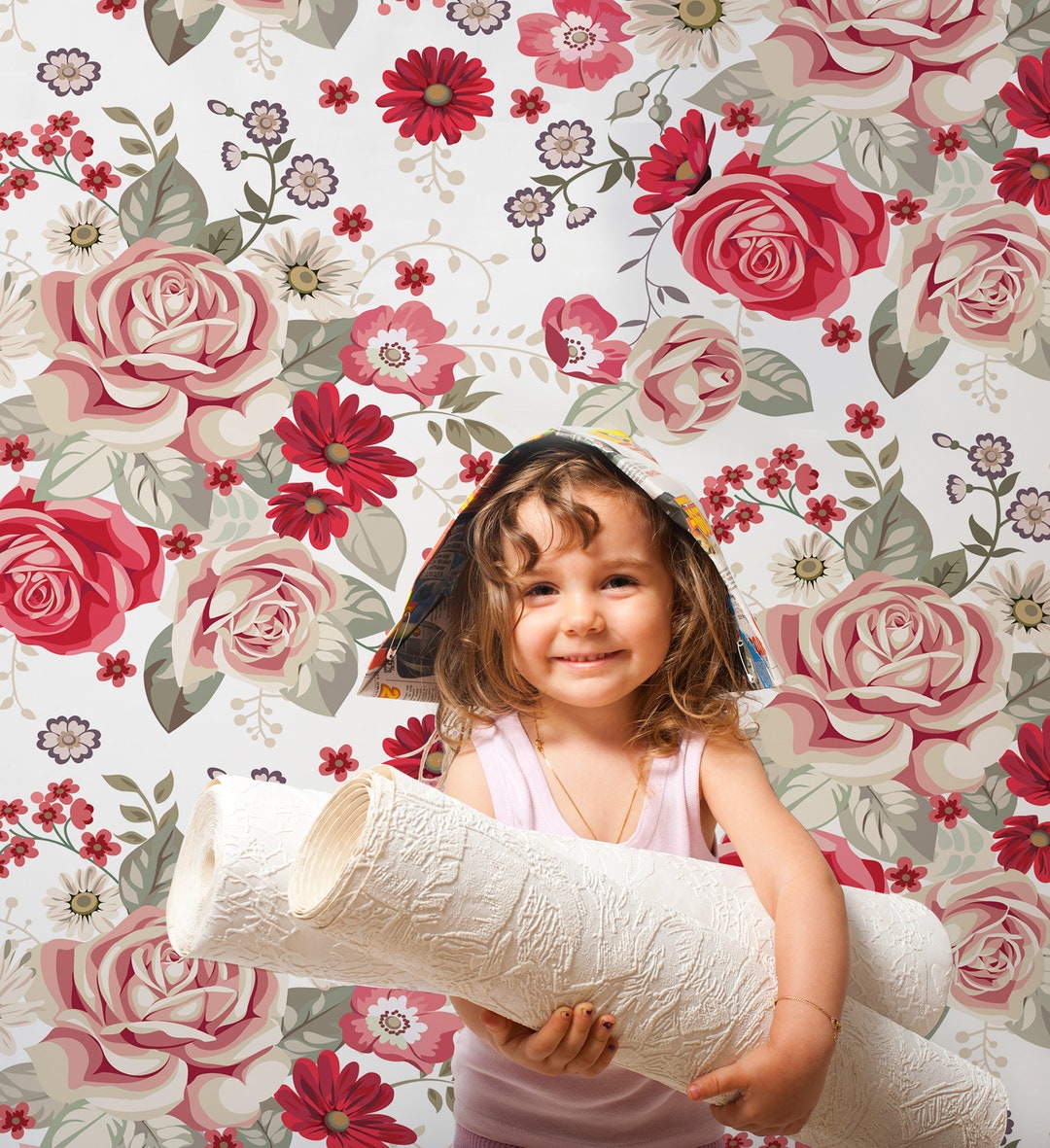 Pink and Red Rose Pattern Wallpaper || for Kids, Self Adhesive, Peel ...