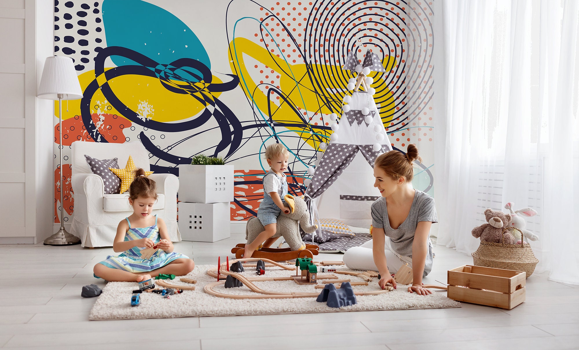 Colorful Abstract Scribbles Wallpaper || for Kids, Self Adhesive, Peel ...