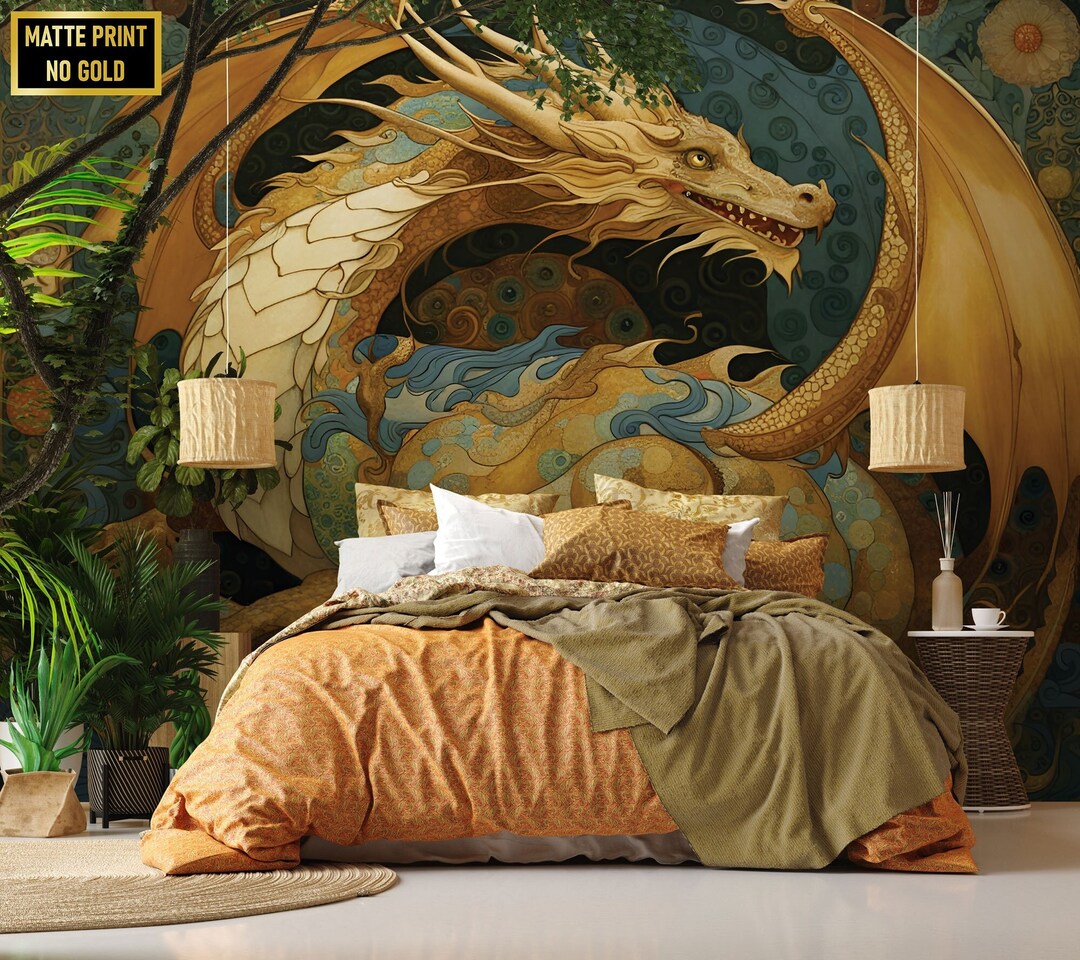 Abstract Chinese Yellow Dragon Wallpaper, Asian Motive, Mythical ...