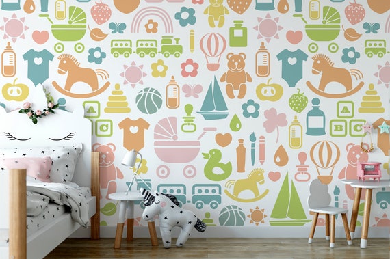 Baby Toys Pattern Wallpaper for Kids Self Adhesive Peel | Etsy