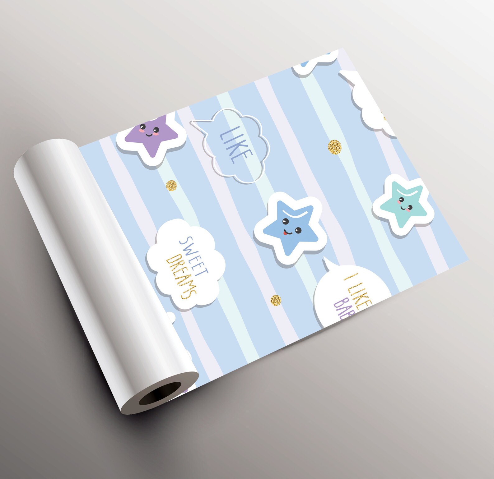 Baby Blue Wallpaper With Star and Linear Pattern for Kids, Nursery ...