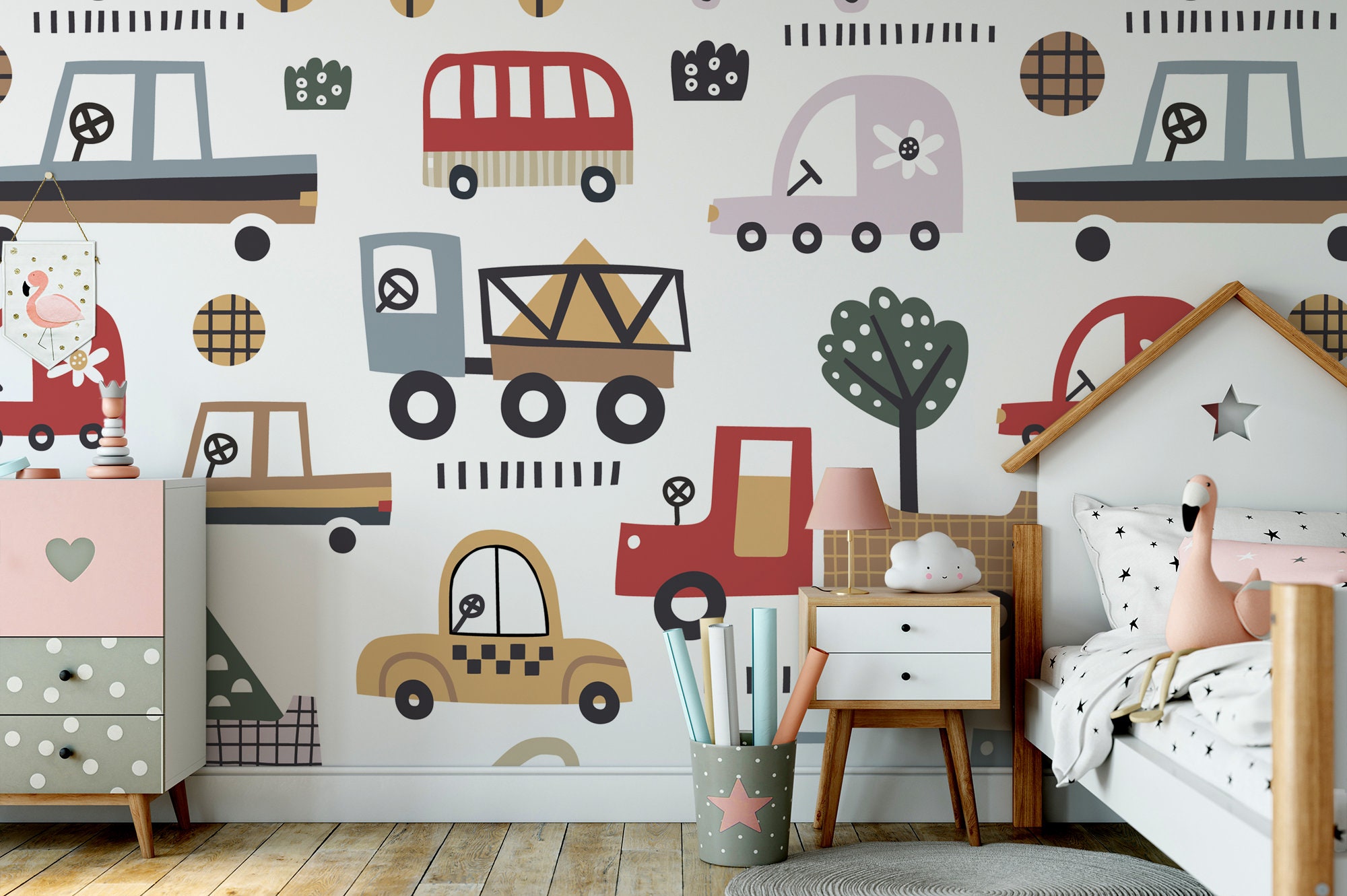 Wallpaper With Colorful Car Pattern for Kids Self - Etsy