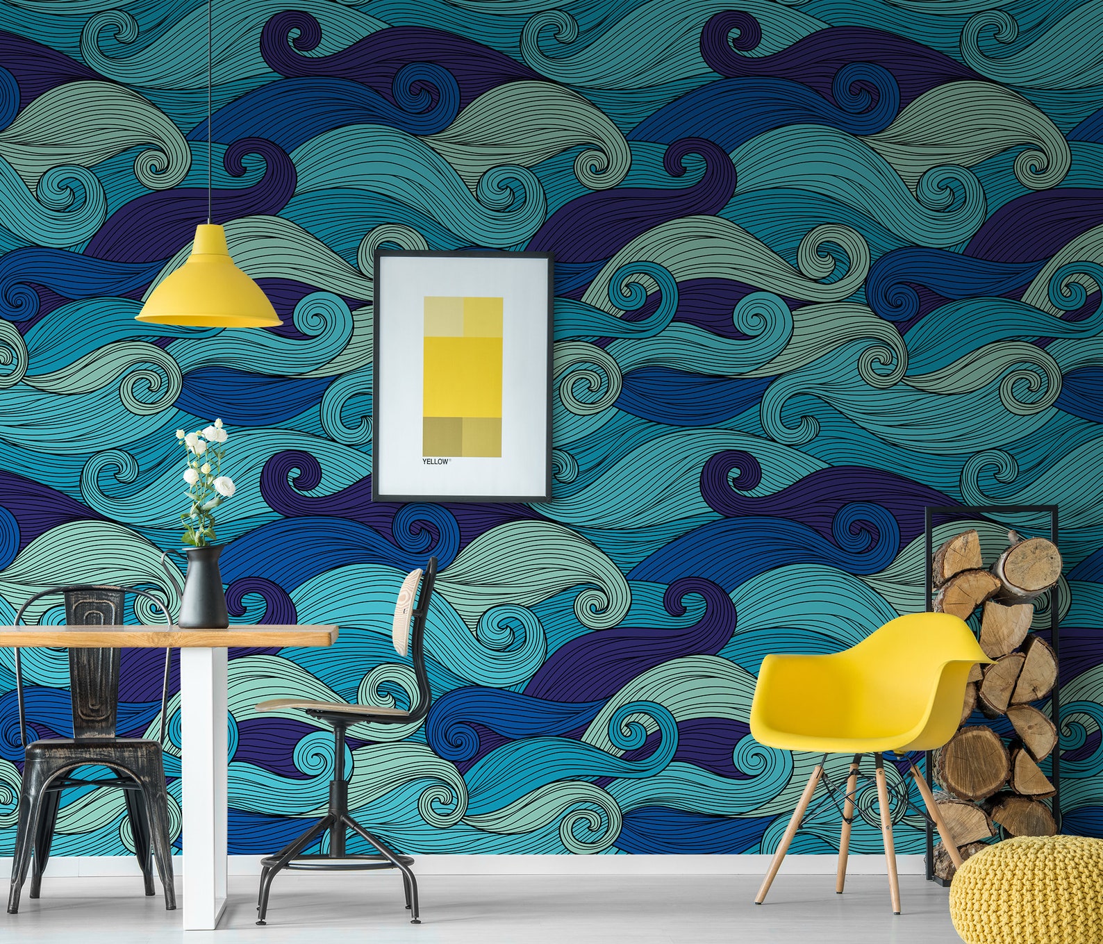 Blue Waves Wallpaper Self Adhesive Peel and Stick Wall Mural - Etsy