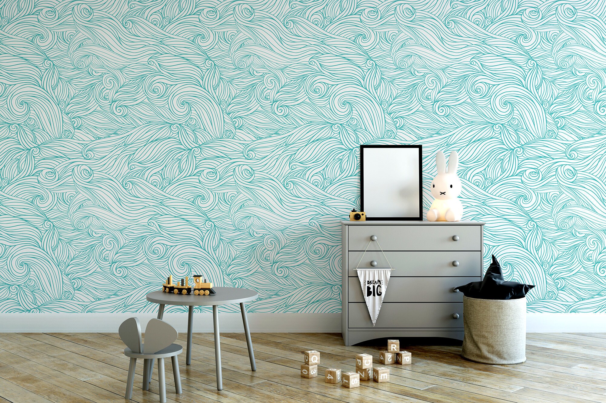 Beautiful Blue Abstract Sea Waves Wallpaper for Kids Self - Etsy