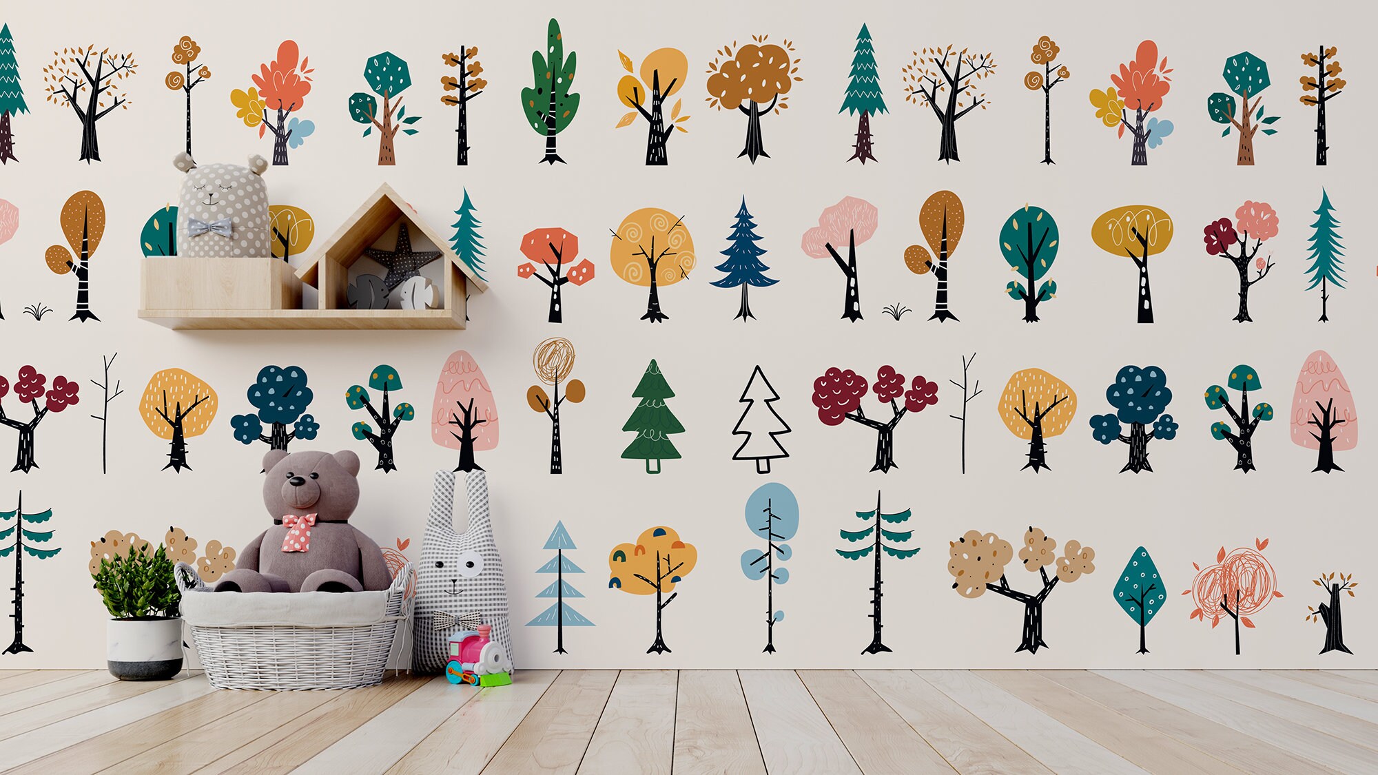Colorful tree pattern wallpaper For Kids self adhesive | Etsy