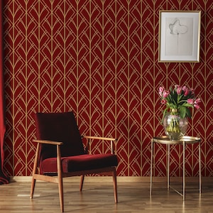 Dark Red Classic Retro Art Deco Geometric Burgundy Luxury Pattern ...