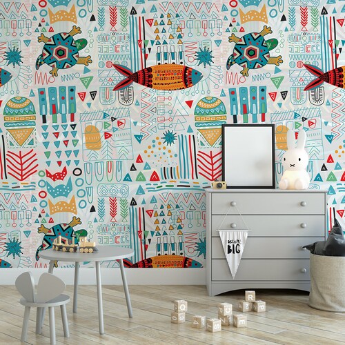 Funny Colorful Dog Pattern Wallpaper for Kids Self - Etsy