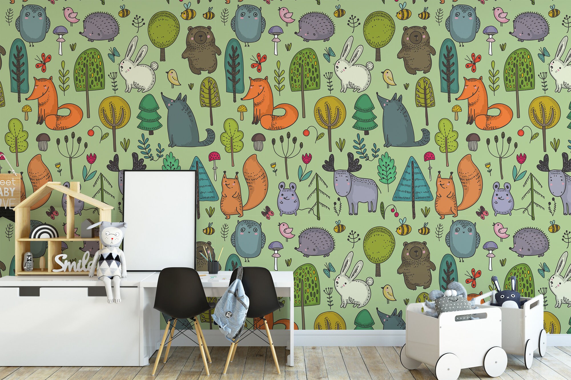 Wallpaper With Forest Animals and Trees for Kids Self - Etsy