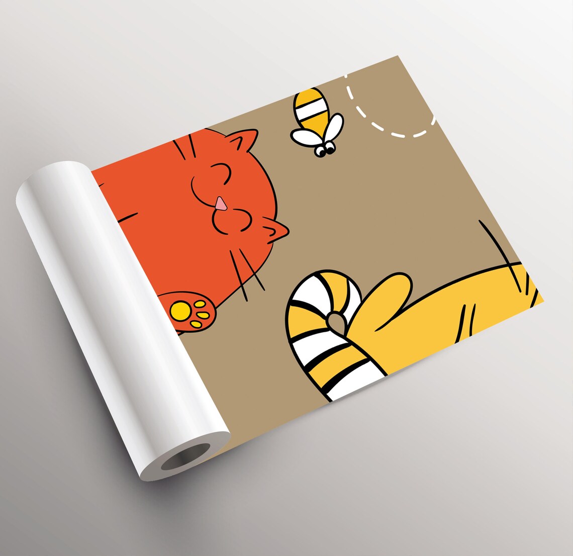 Light Brown Wallpaper With Funny Cartoon Cats for Kids - Etsy