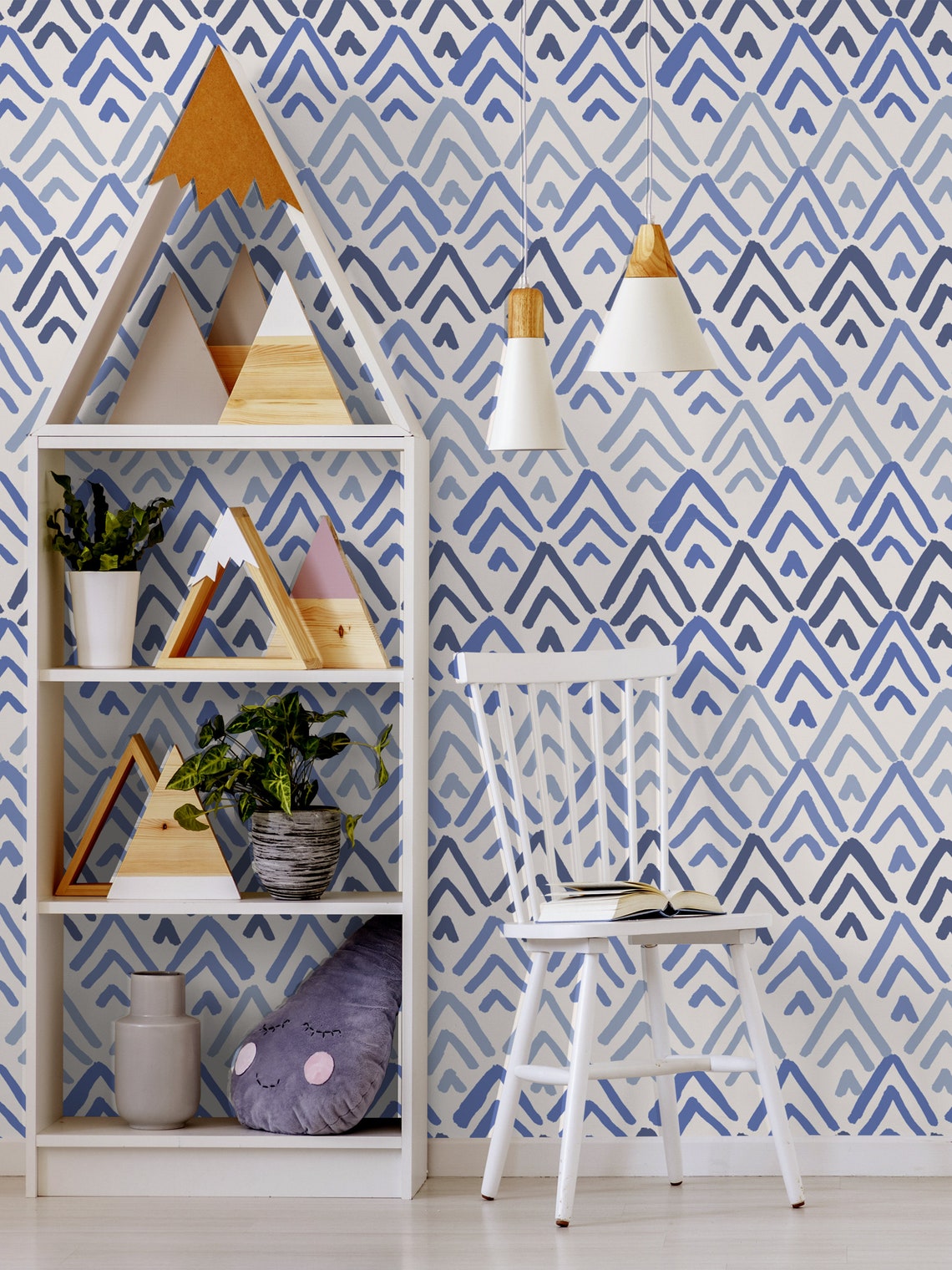 Blue Geometric Conifer Tree Pattern Wallpaper for Kids | Etsy