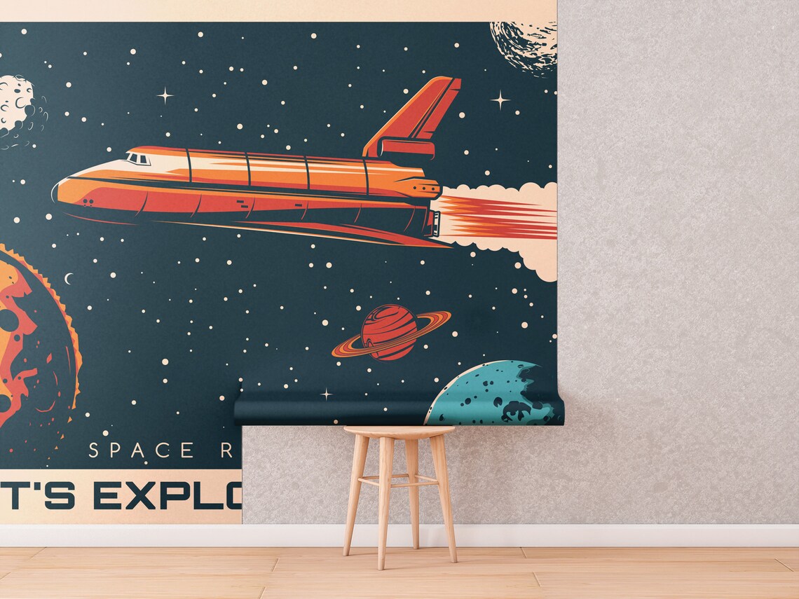 Retro Space Wallpaper Explore the Galaxy Spaceship and | Etsy