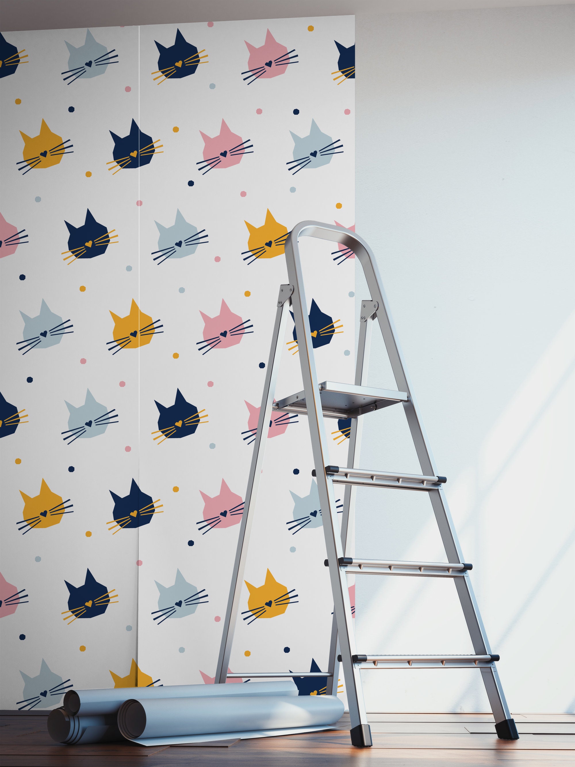 Vector Colorful Cat Pattern Wallpaper for Kids Self - Etsy
