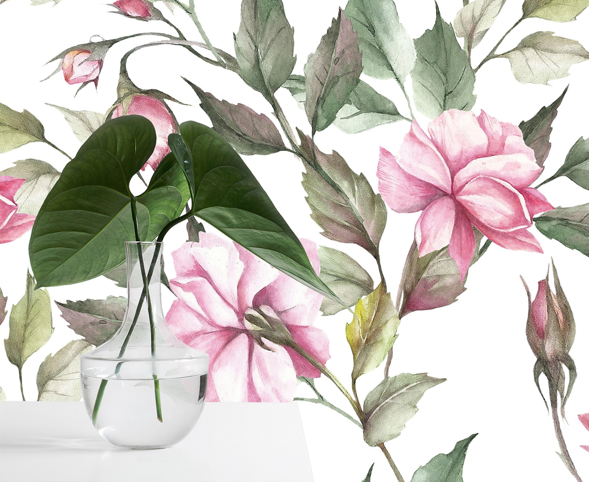 Pink Watercolor Roses Wallpaper Self Adhesive Removable | Etsy